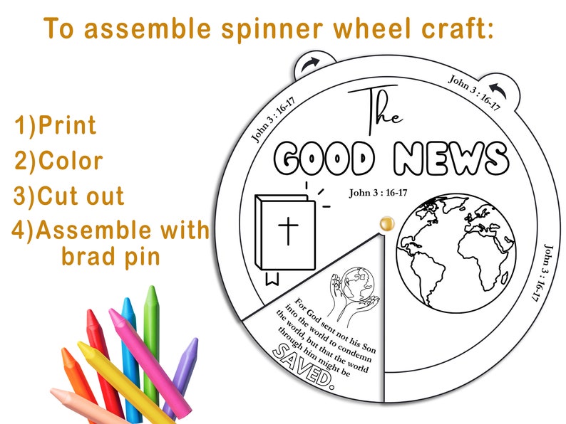 The Good News, Coloring Wheel, John 3:16, Bible Activity, Gospel, Kids ...