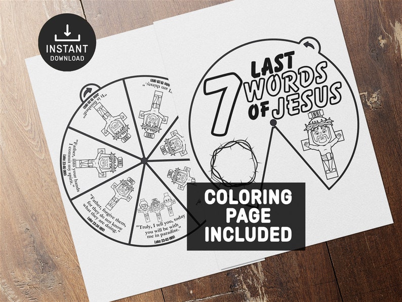 Good Friday Coloring Wheel, Last Words of Jesus, Holy Week, Sunday ...