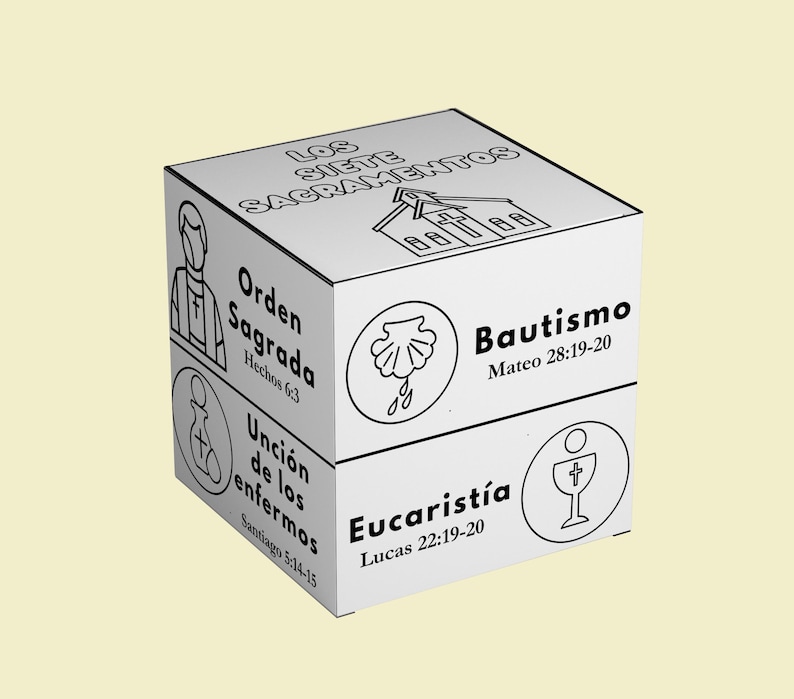 7 Sacraments Cube, Spanish Craft, Bible Activity, Watercolor, Kids ...