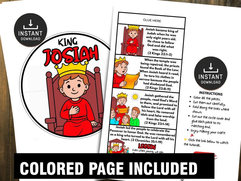 King Josiah Bible Story Craft, Sunday School Activity (digital Download ...