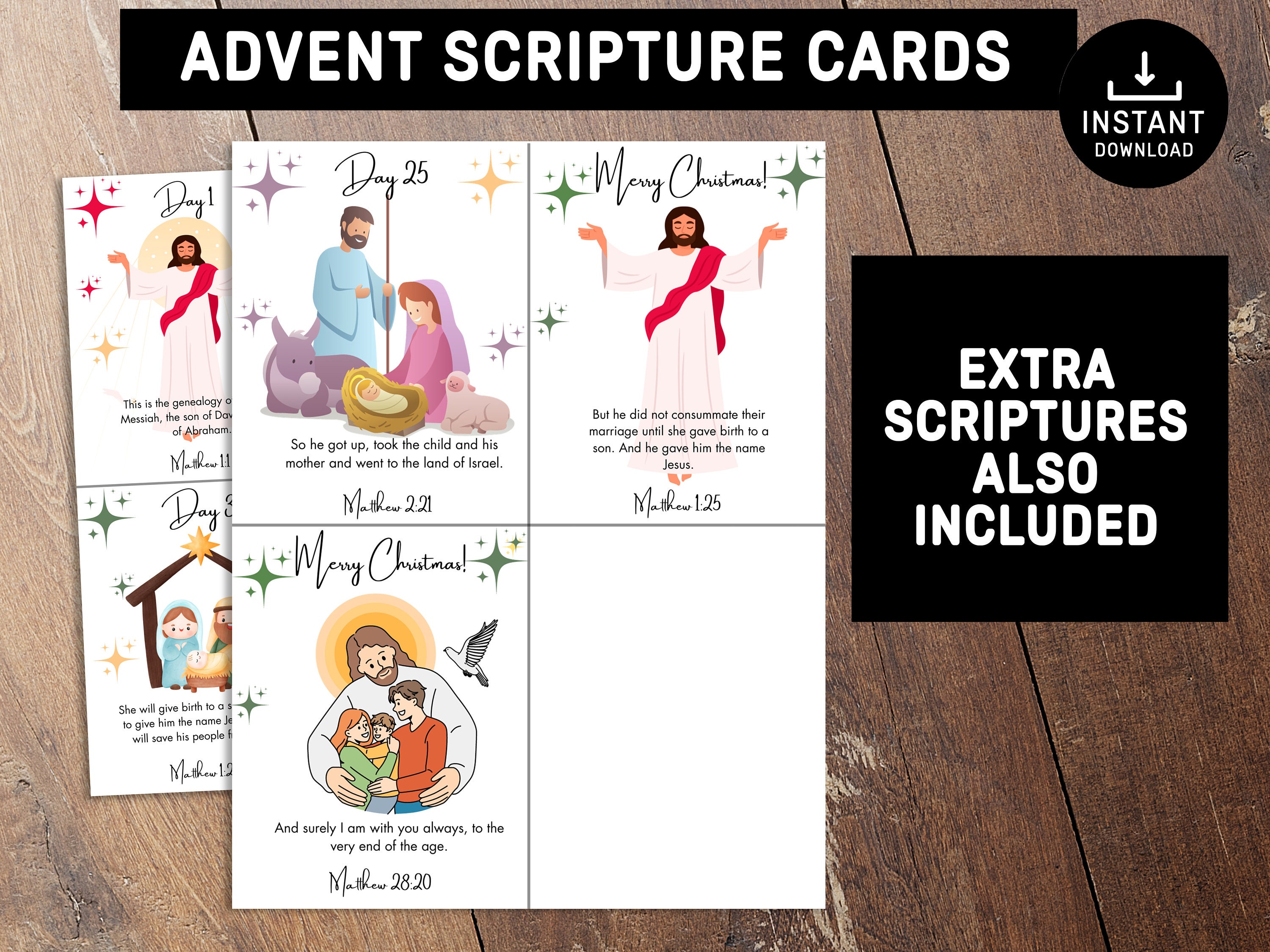Advent Scripture Cards, Advent Calendar, Watercolor, Floral, Nativity ...
