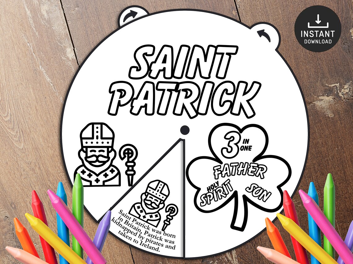 St Patricks Coloring Wheel, Shamrock Bible Activity, Printable Kids ...