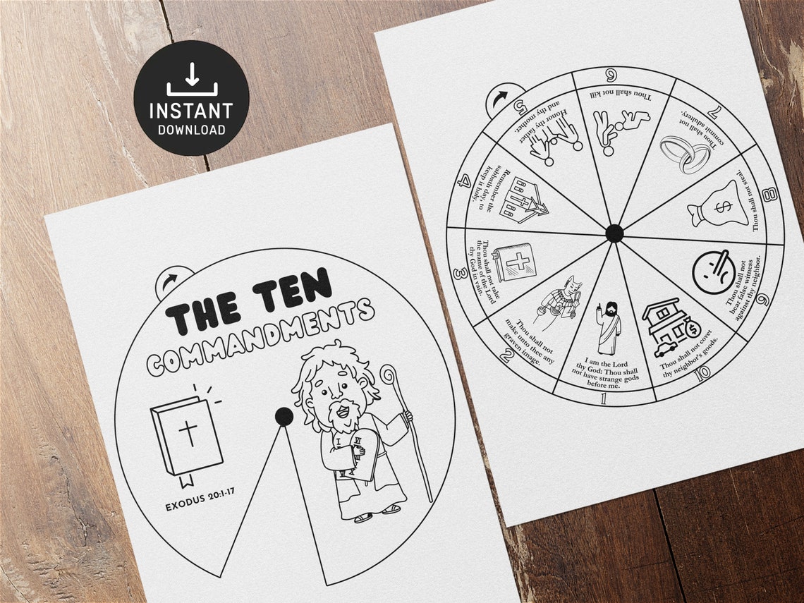 Ten Commandments Coloring Wheel, Bible Activity, Kids Bible Lesson ...