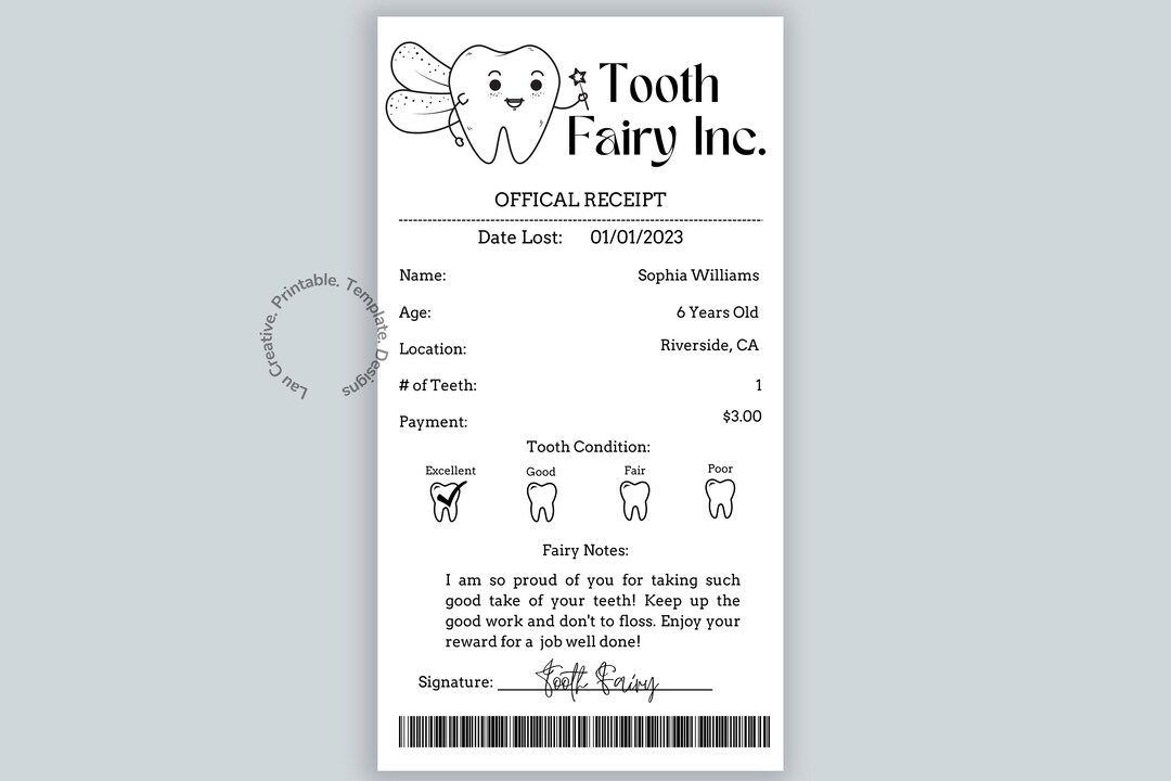 Tooth Fairy Receipt Template Editable Tooth Fairy Letter - Etsy