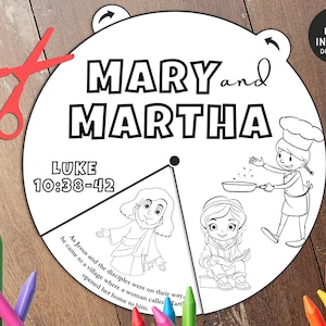 Mary and Martha With Jesus Coloring Wheel, Printable Bible Activity ...