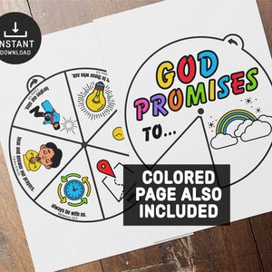 Gods Promises Coloring Wheel, Bible Activity, Kids Bible Lesson, Sunday ...