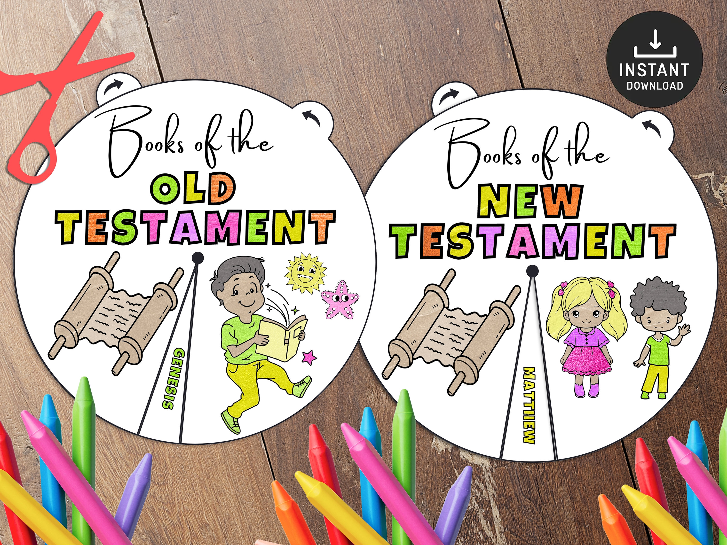 Books of the Bible, Old & New Testament Coloring Wheel, Printable Bible ...