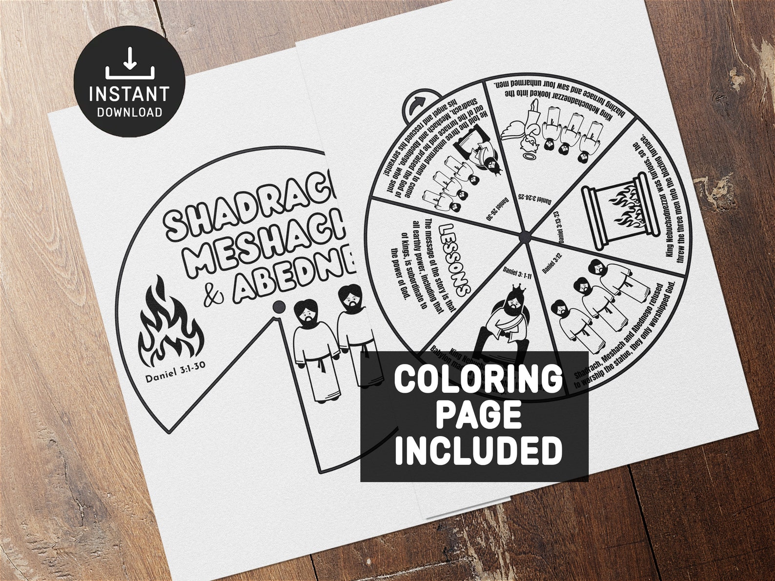 Shadrach, Meshach & Abednego Coloring Wheel, Printable Bible Activity ...