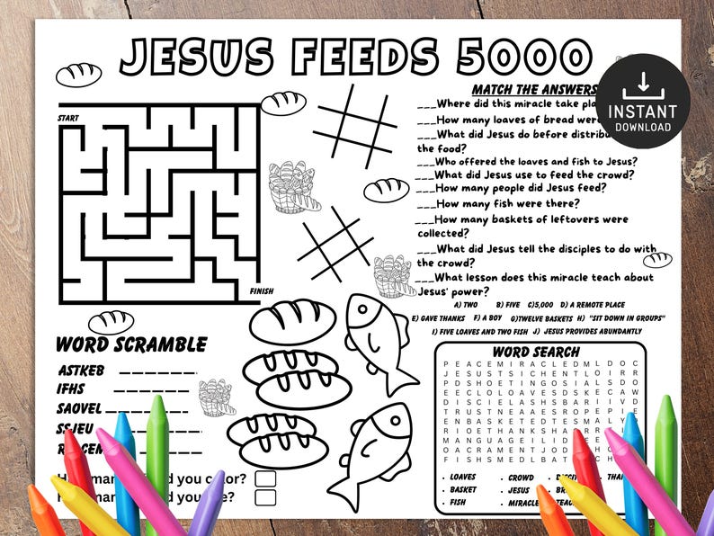 Jesus Feeds the 5000 Activity Placemat, Bible Activity, Sunday School ...