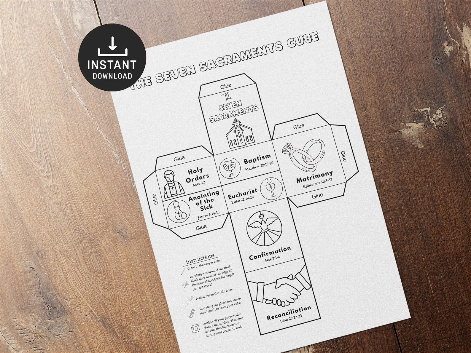 7 Sacraments Cube, Printable Bible Activity, Watercolor, Kids Bible ...