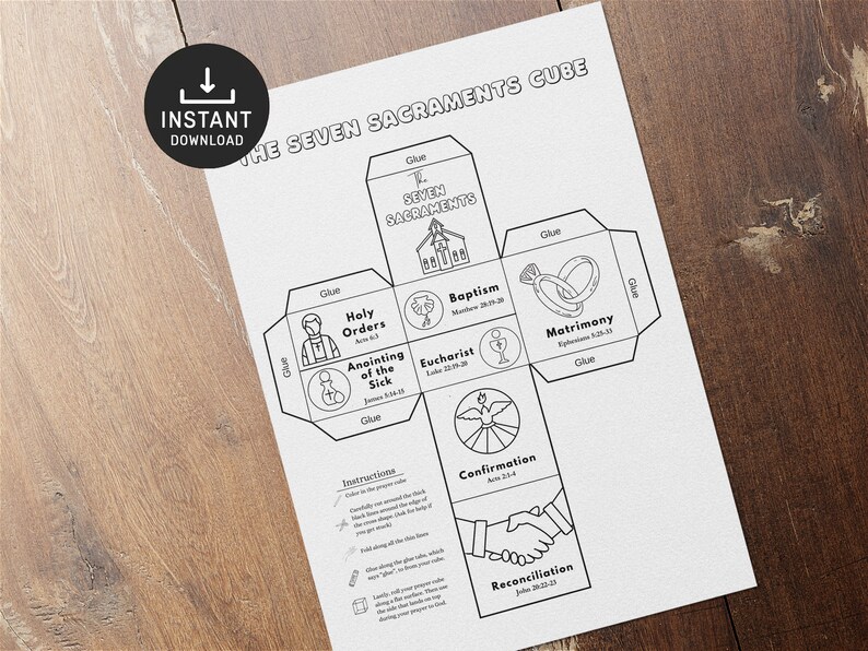 7 Sacraments Cube, Printable Bible Activity, Watercolor, Kids Bible ...