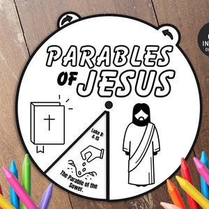 Parables of Jesus Coloring Wheel, Printable Bible Verse Activity, Kids ...