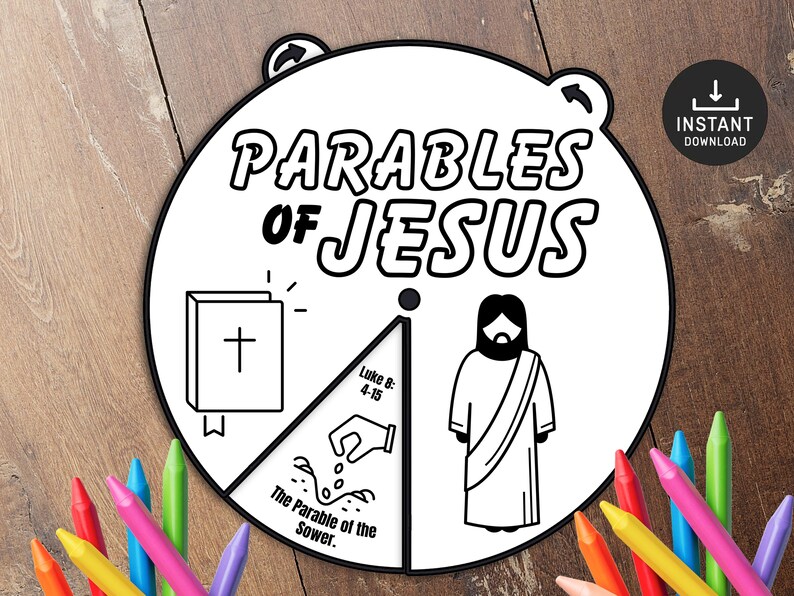 Parables of Jesus Coloring Wheel, Printable Bible Verse Activity, Kids ...