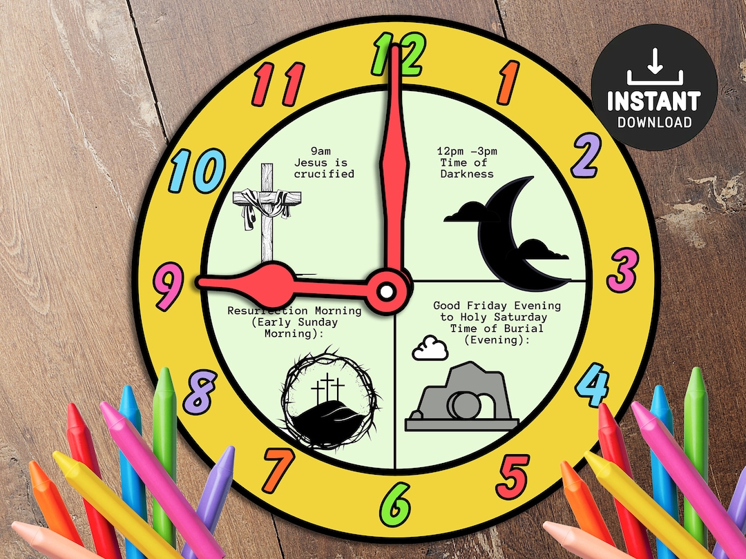 Easter Clock Coloring Wheel, Easter Sunday School Craft, Holy Week ...