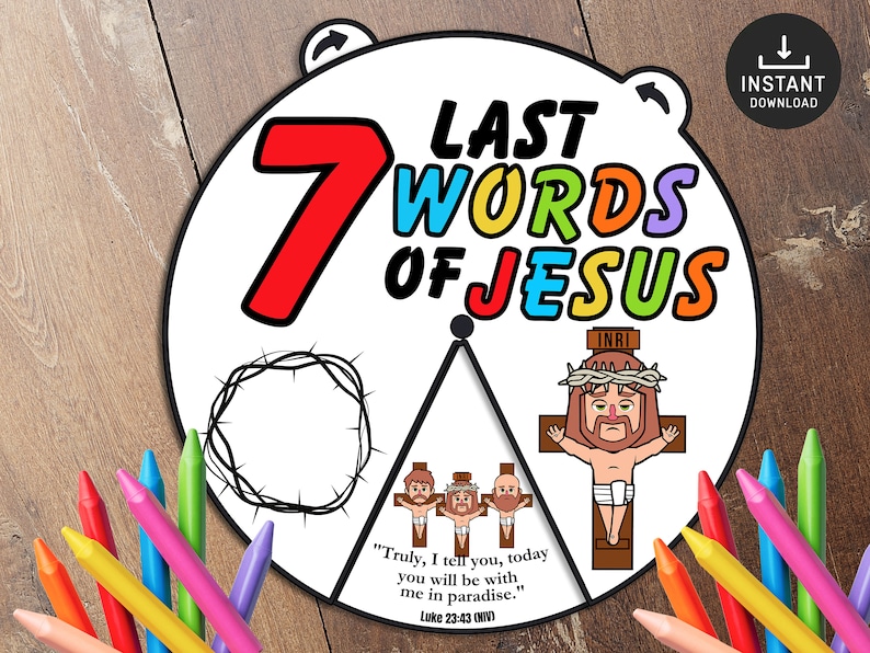 Good Friday Coloring Wheel, Last Words of Jesus, Holy Week, Sunday ...