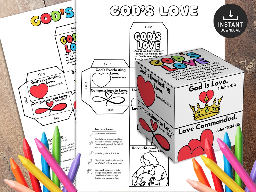 Gods Love Scripture Coloring Cube, Printable Bible Valentine Activity ...