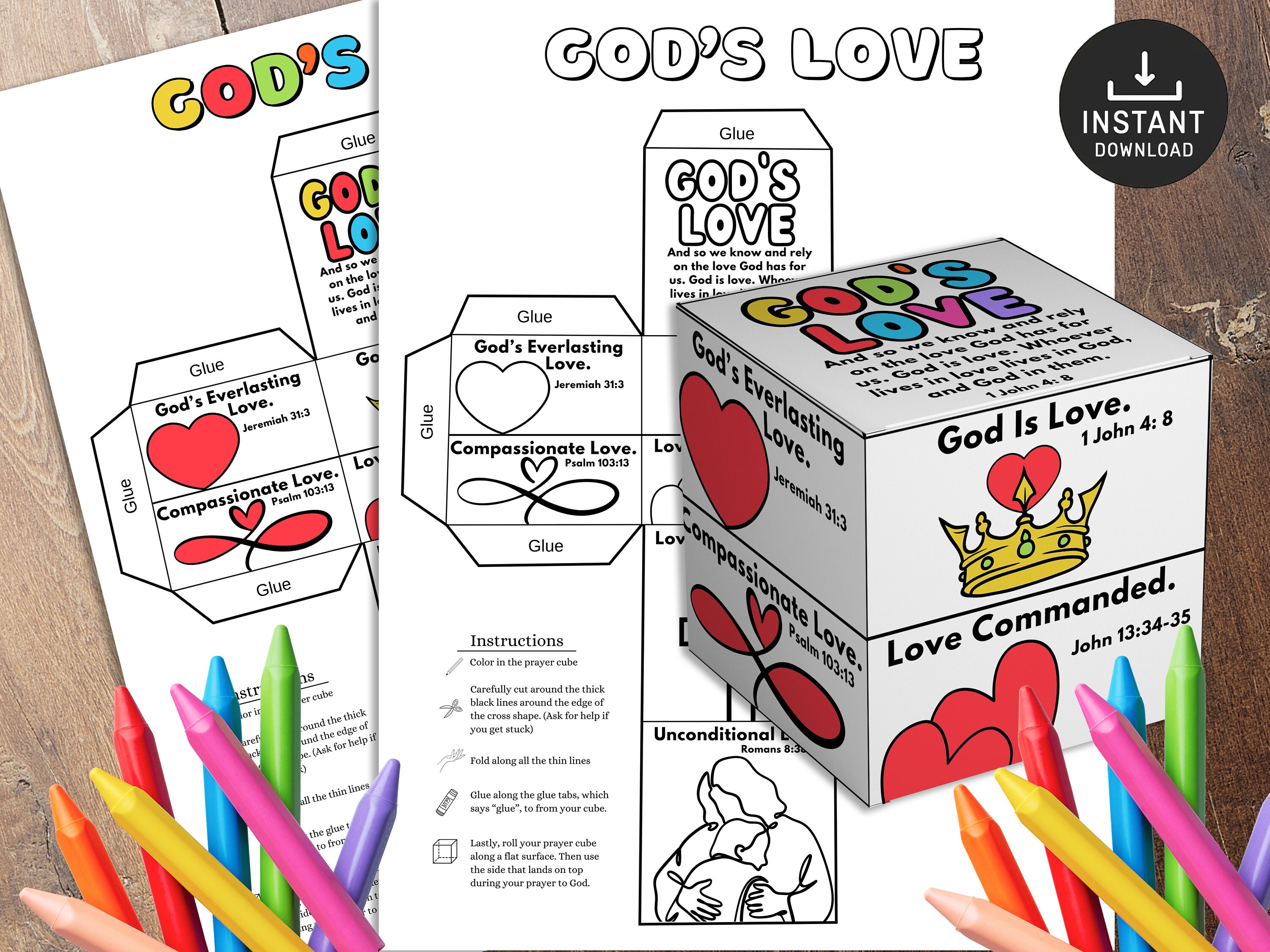 Gods Love Scripture Coloring Cube, Printable Bible Valentine Activity ...