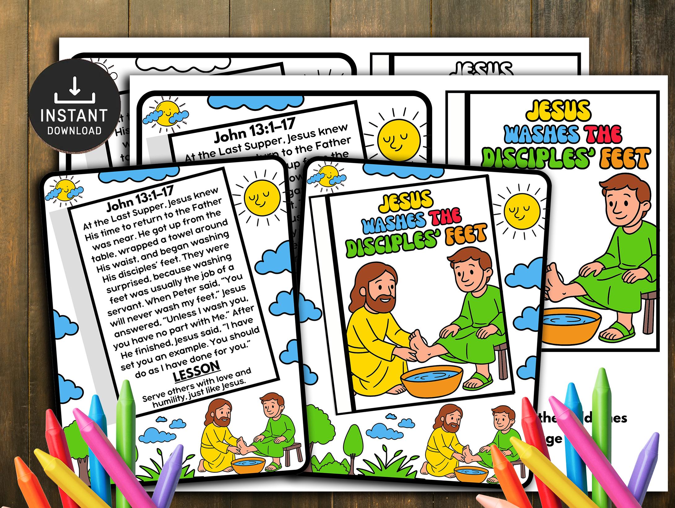 Jesus Washes Disciples' Feet Bible Story Craft, Kids Mini Book (digital ...