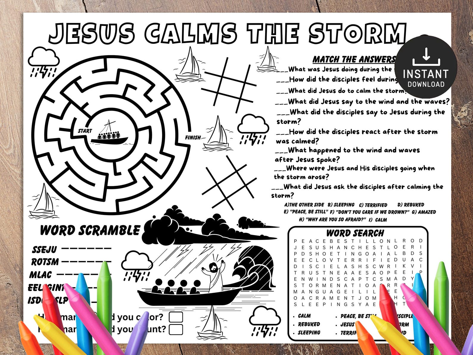 Jesus Calms the Storm Activity Placemat, Bible Activity, Sunday School ...