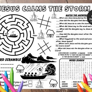 Jesus Calms the Storm Activity Placemat, Bible Activity, Sunday School ...