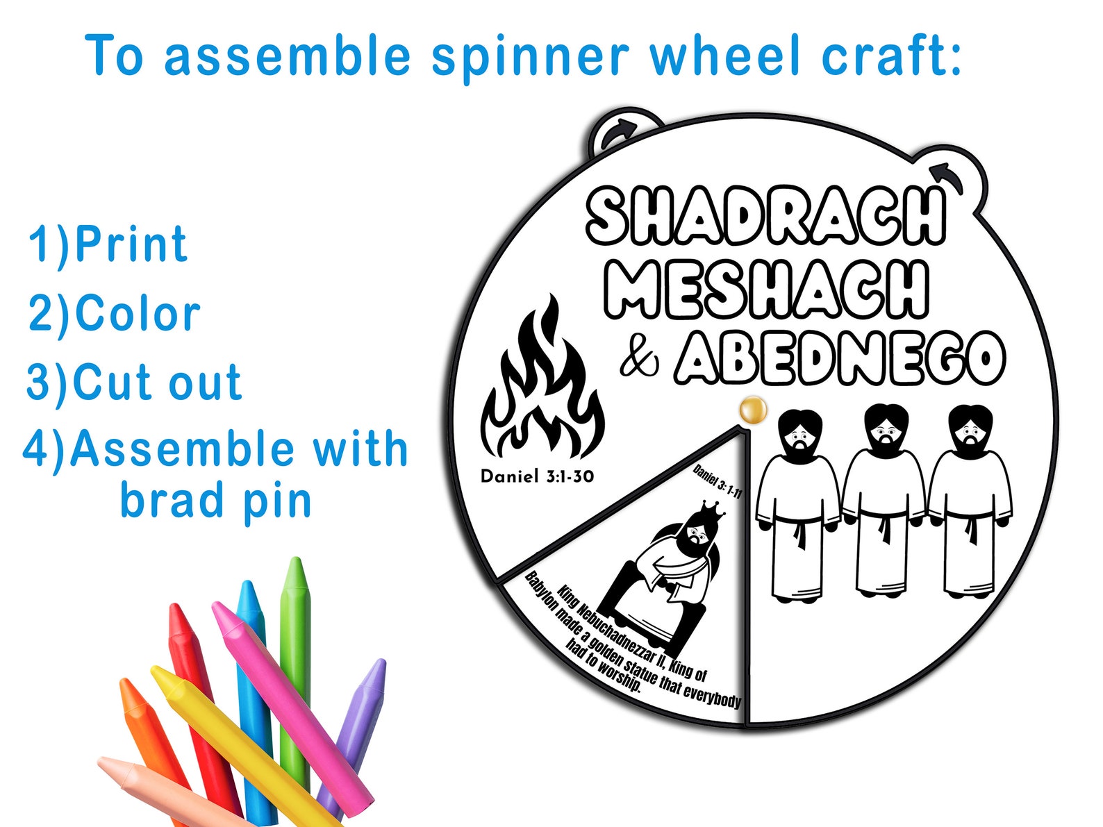 Shadrach, Meshach & Abednego Coloring Wheel, Printable Bible Activity ...