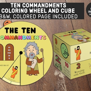 Ten Commandments Coloring Wheel, Bible Activity, Kids Bible Lesson ...
