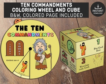 Ten Commandments Coloring Wheel, Bible Activity, Kids Bible Lesson ...
