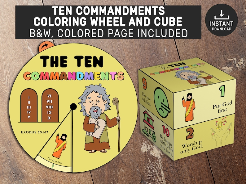 Ten Commandments Coloring Wheel Bible Activity Kids Bible - Etsy
