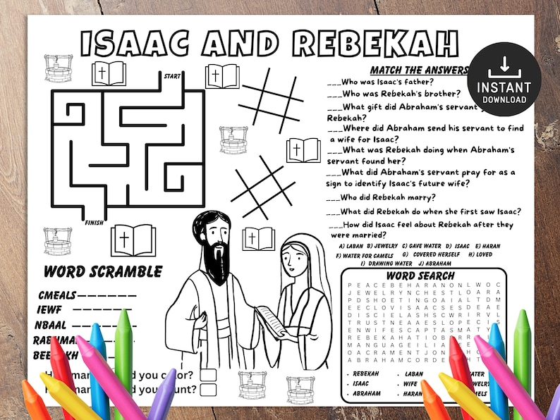 Isaac and Rebekah Activity Placemat, Bible Activity, Sunday School ...