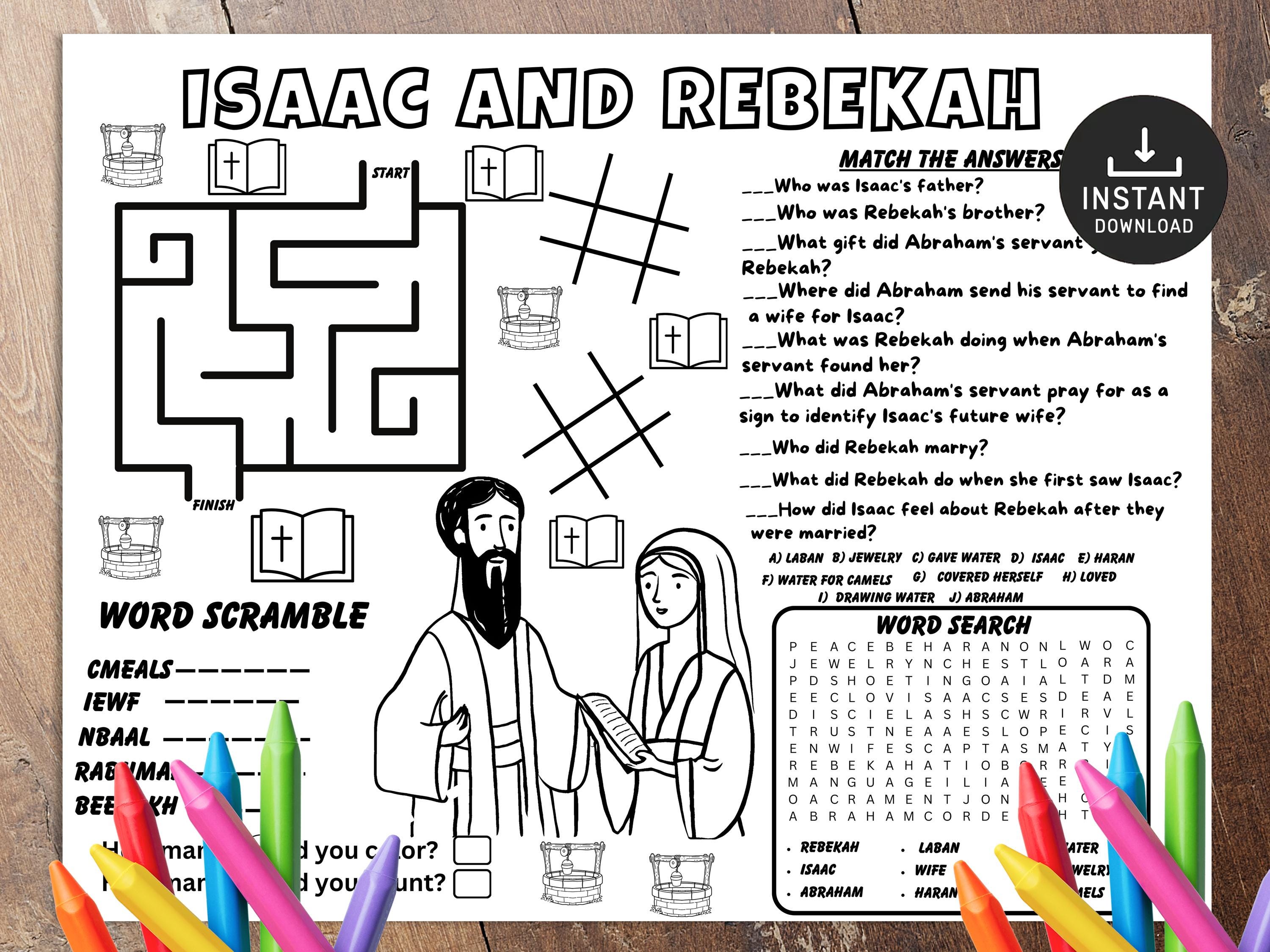 Isaac and Rebekah Activity Placemat, Bible Activity, Sunday School ...