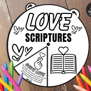 Love Scripture Coloring Wheel, Printable Bible Valentine Activity, Kids ...