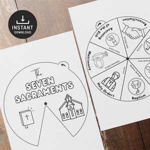 7 Sacraments Coloring Wheel, Printable Bible Verse Activity, Watercolor ...