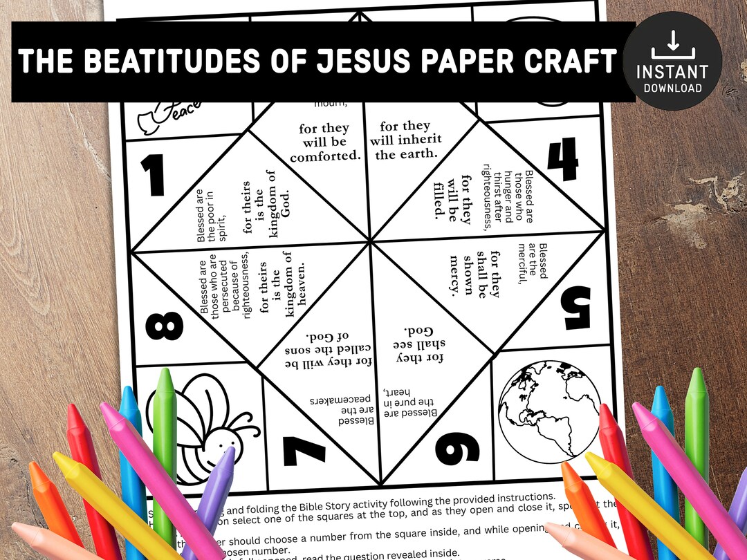 Beatitudes of Jesus Bible Story Activity, Sunday School Craft, Fortune ...