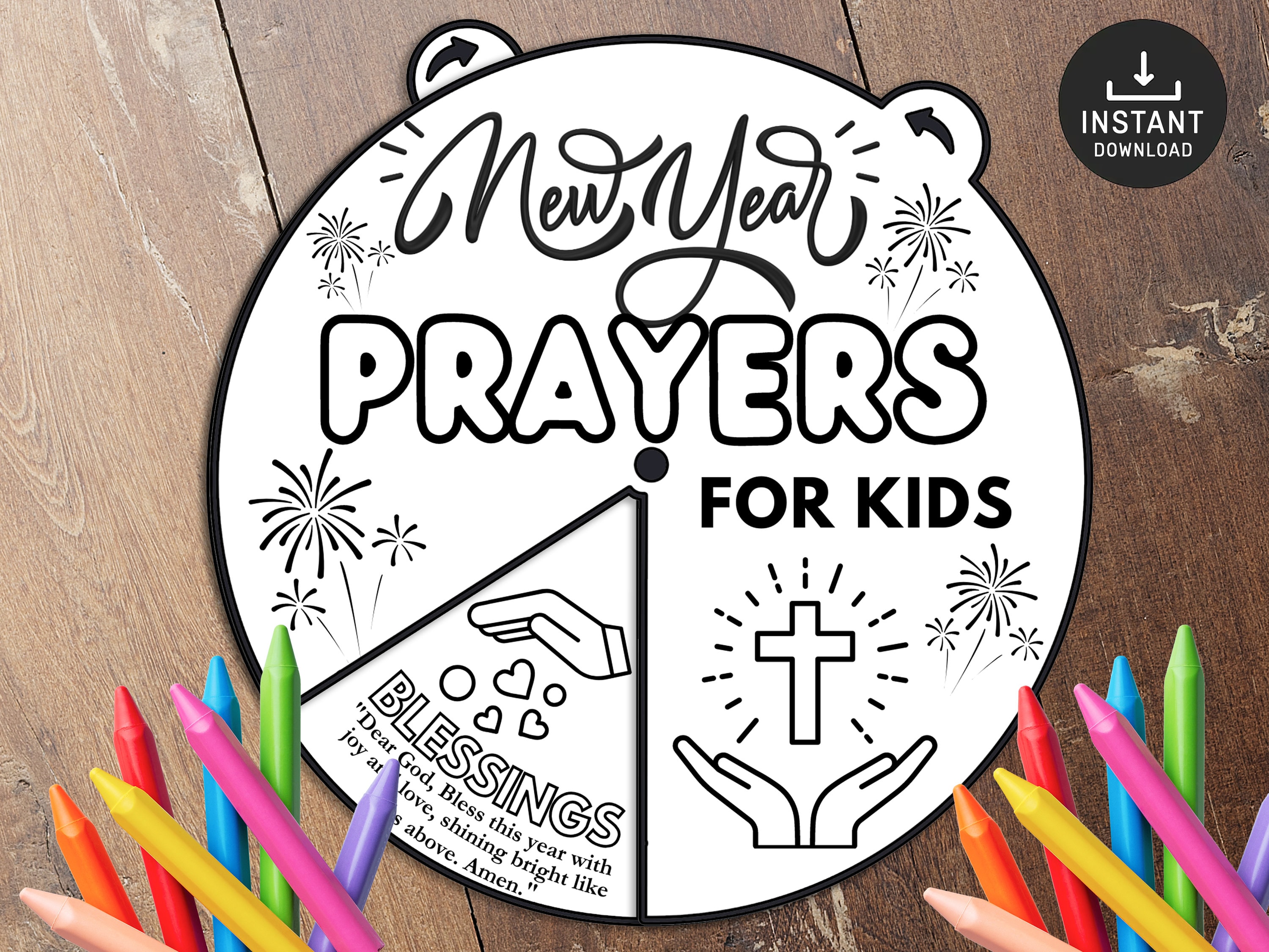 New Year Prayers Coloring Wheel, Bible Activity, Memory Game, Sunday ...