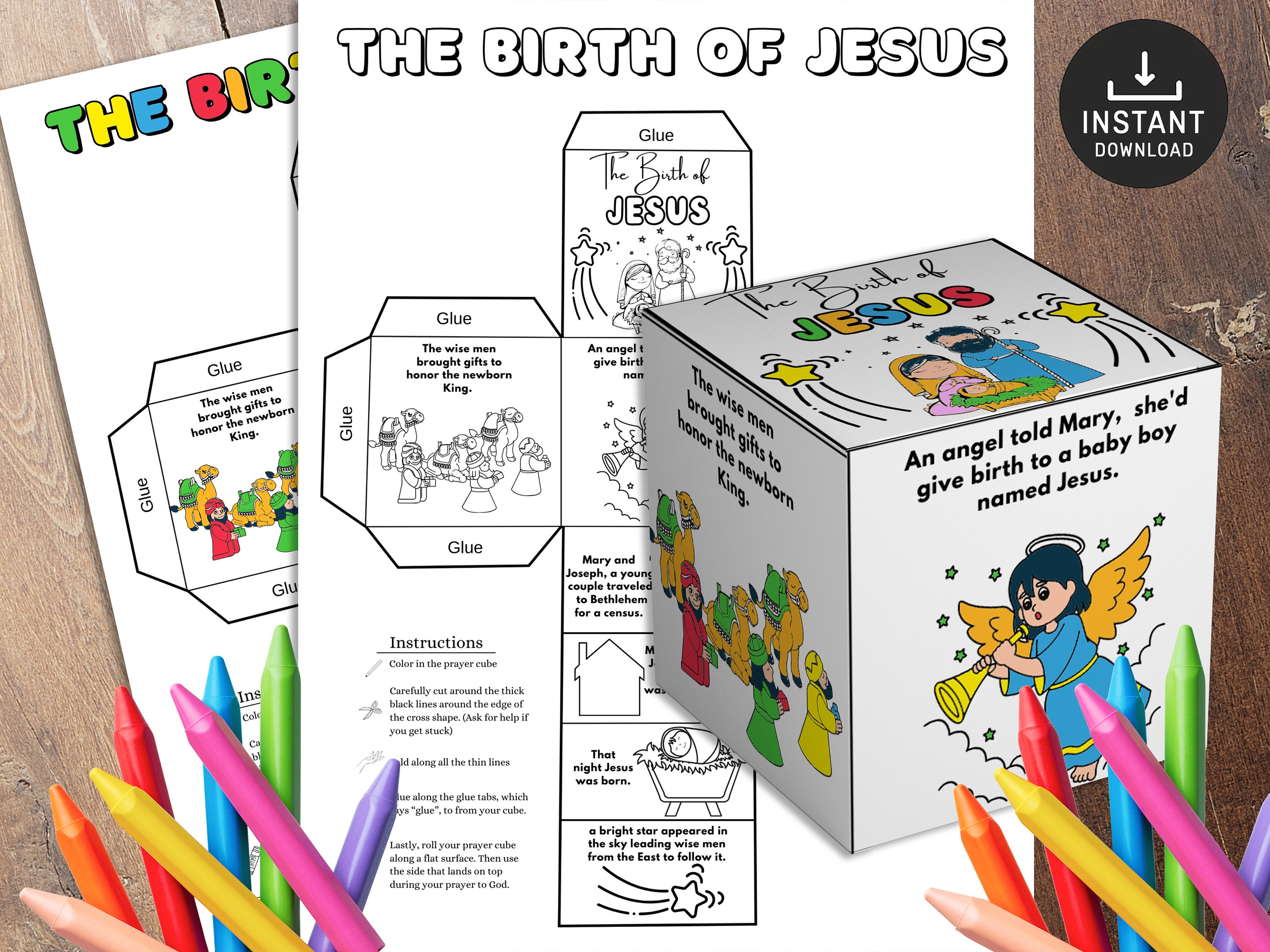 Birth of Jesus Coloring Cube Nativity Sunday School Activity - Etsy