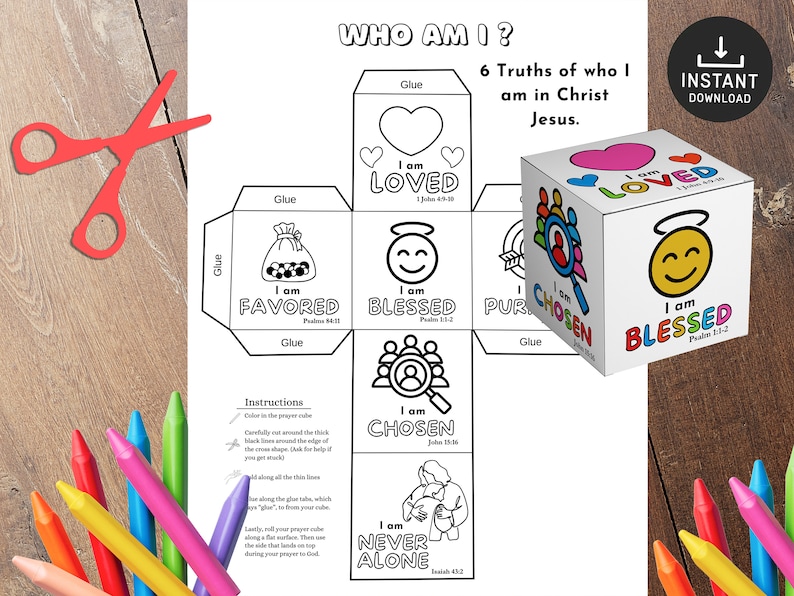 Printable Identity in Christ Coloring Cube Printable Bible - Etsy
