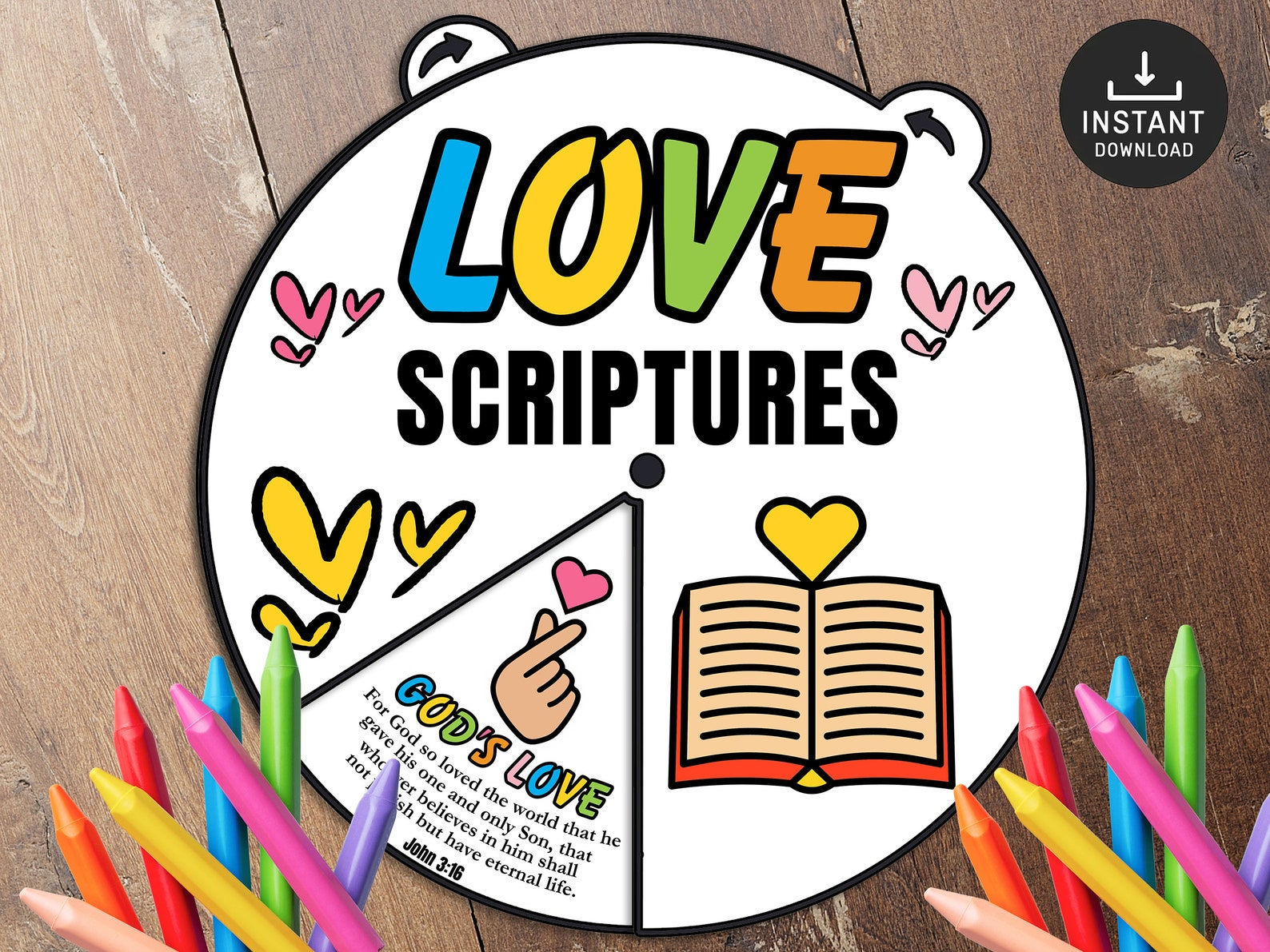 Love Scripture Coloring Wheel, Printable Bible Valentine Activity, Kids ...