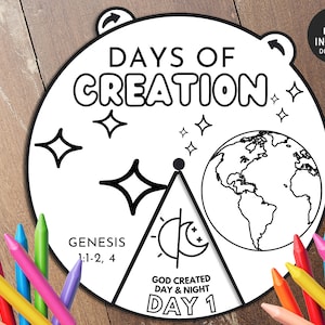 Days of Creation Coloring Wheel, Bible Activity, Kids Bible Lesson ...