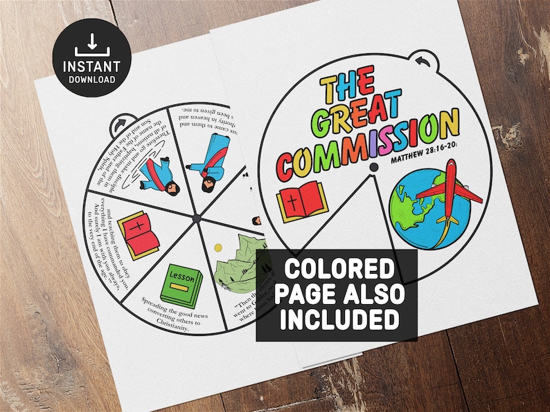 The Great Commission Coloring Wheel, Printable Bible Activity, Kids ...
