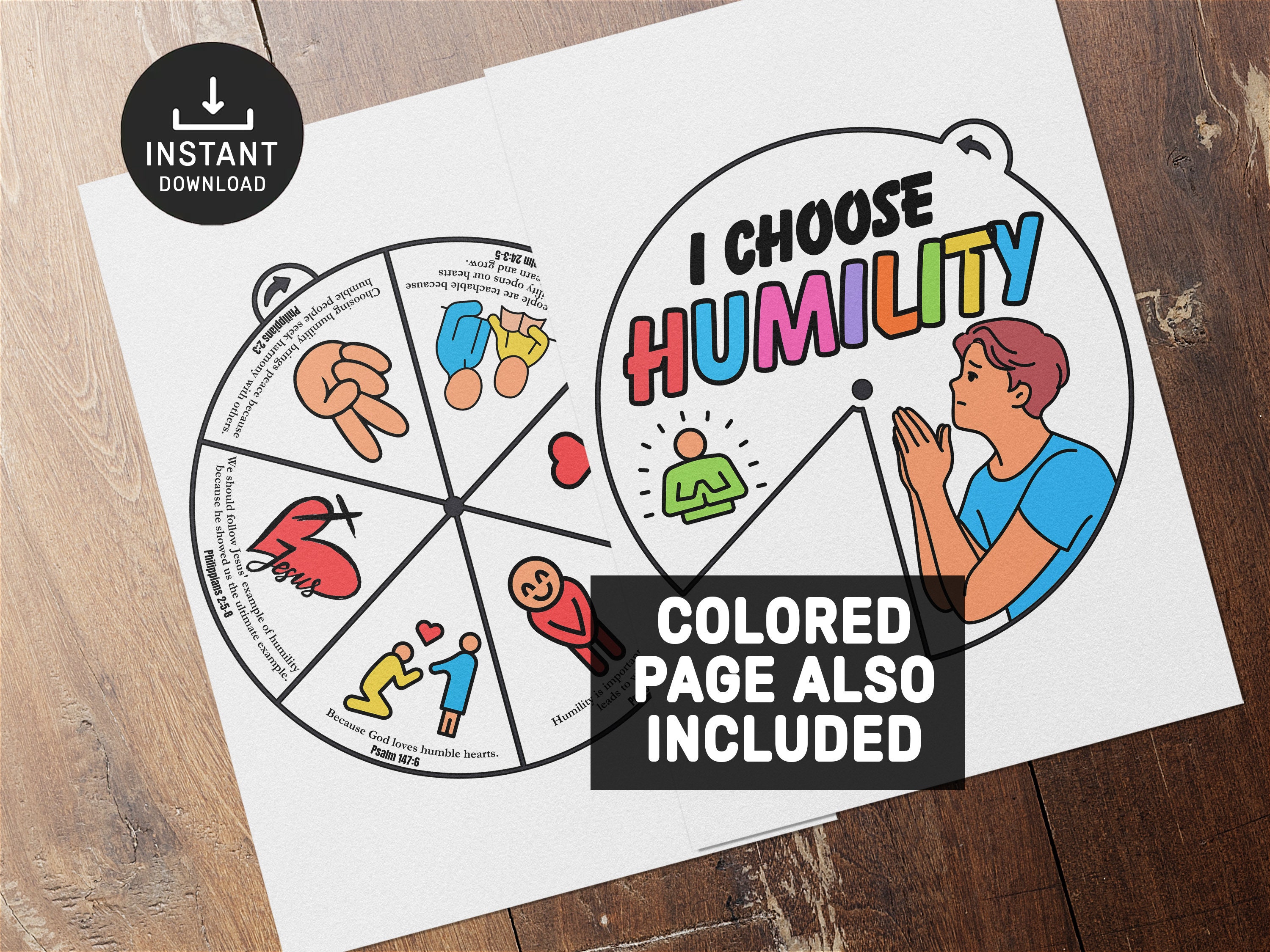 I Choose Humility Coloring Wheel, Printable Bible Activity, Kids Bible ...