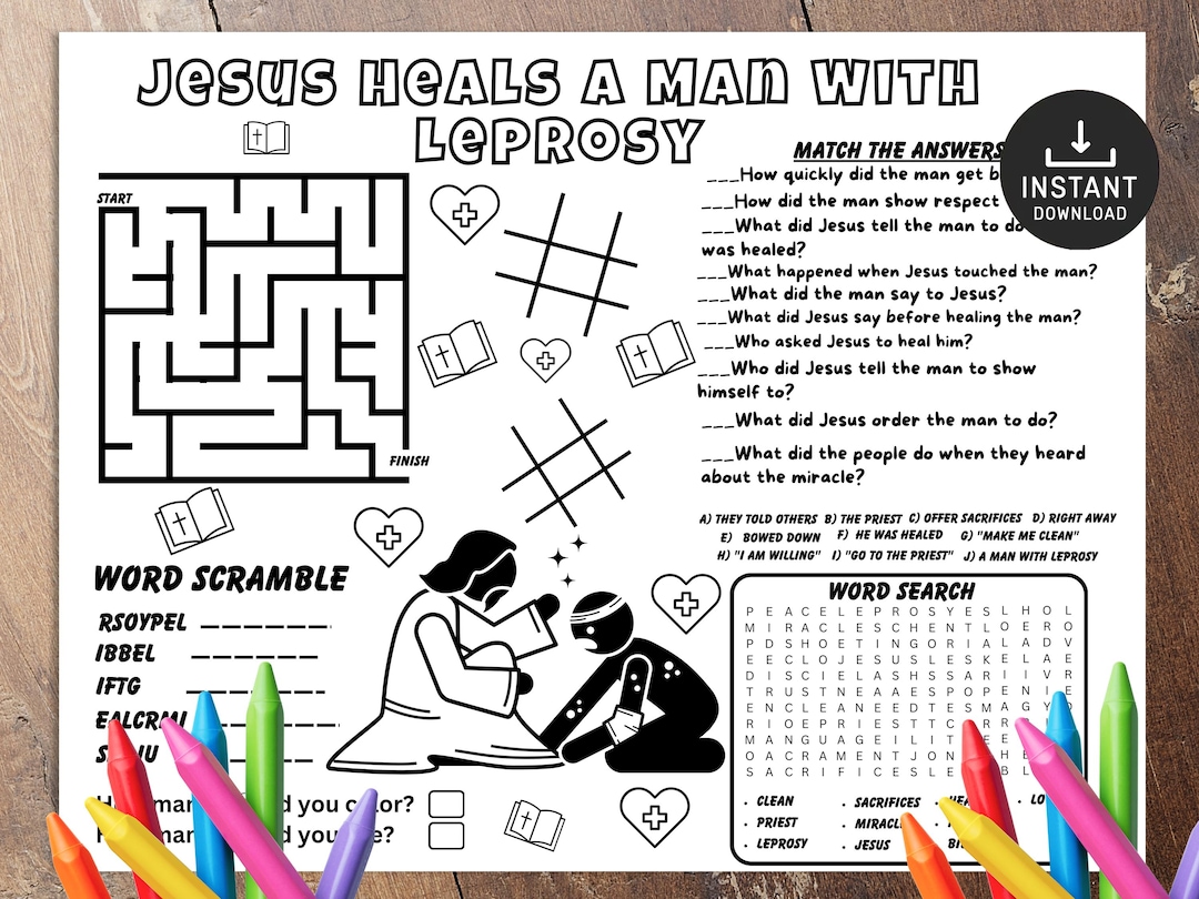 Jesus Heals a Man With Leprosy Activity Placemat, Bible Activity ...