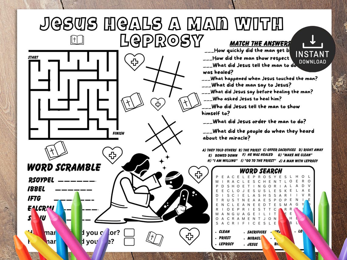Jesus Heals a Man With Leprosy Activity Placemat, Bible Activity ...