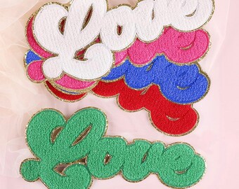 Love Iron on Chenille Patches With Gold-glitter Edging Valentine's Day Love Chenille Patches ...