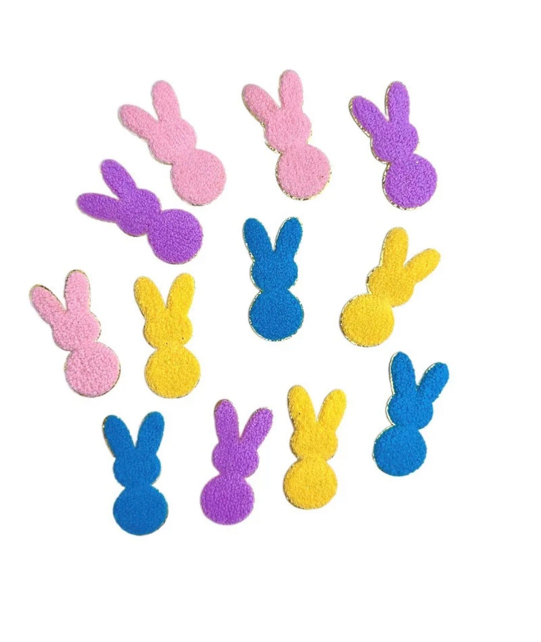 Easter Bunny Shape Chenille Iron on Patches With Gold Glitter Edging ...