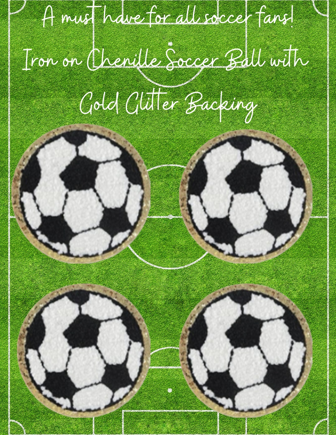 Soccer Ball Iron on Chenille Patch With Gold Glitter Edging Varsity ...