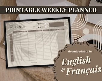 Emploi du temps imprimable, agenda hebdomadaire, planificateur horaire ...