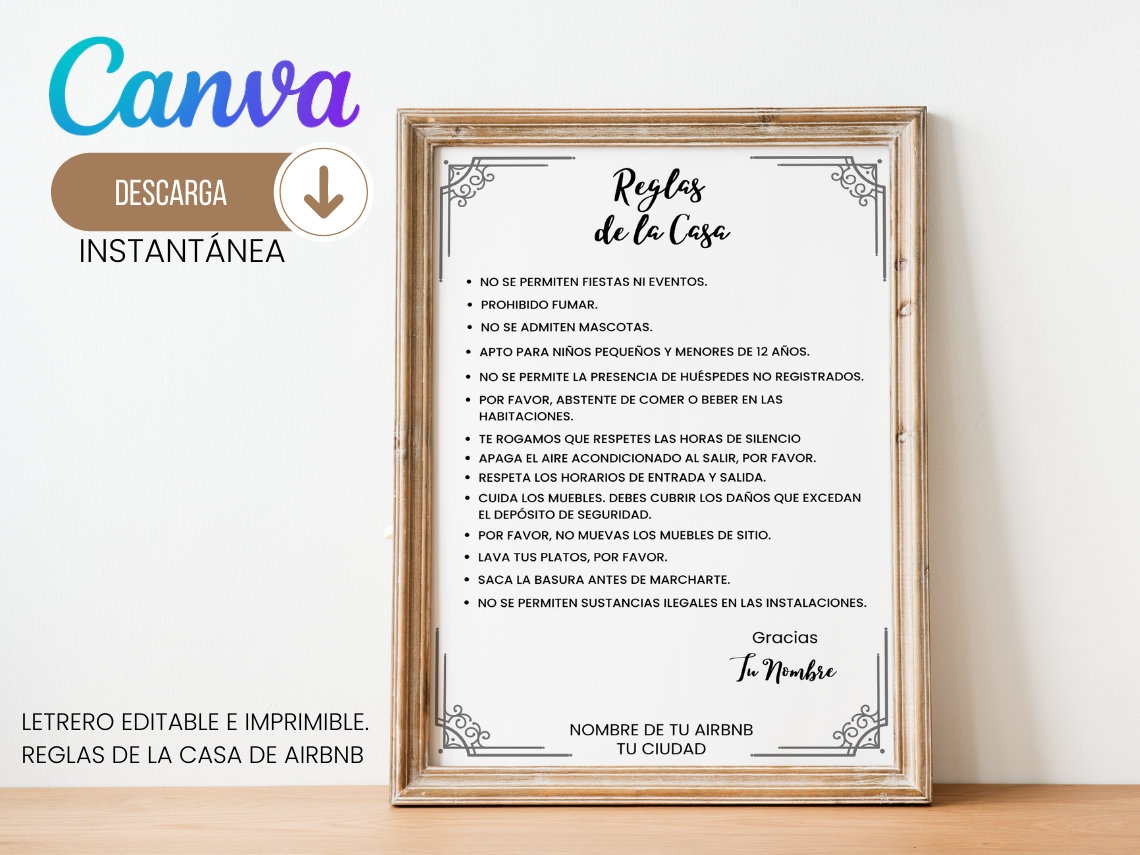 Plantilla Editable Imprimible 15 Reglas de la Casa Airbnb - Etsy México