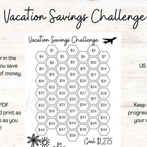 Vacation Savings Challenge, Printable Savings Challenge, Digital ...