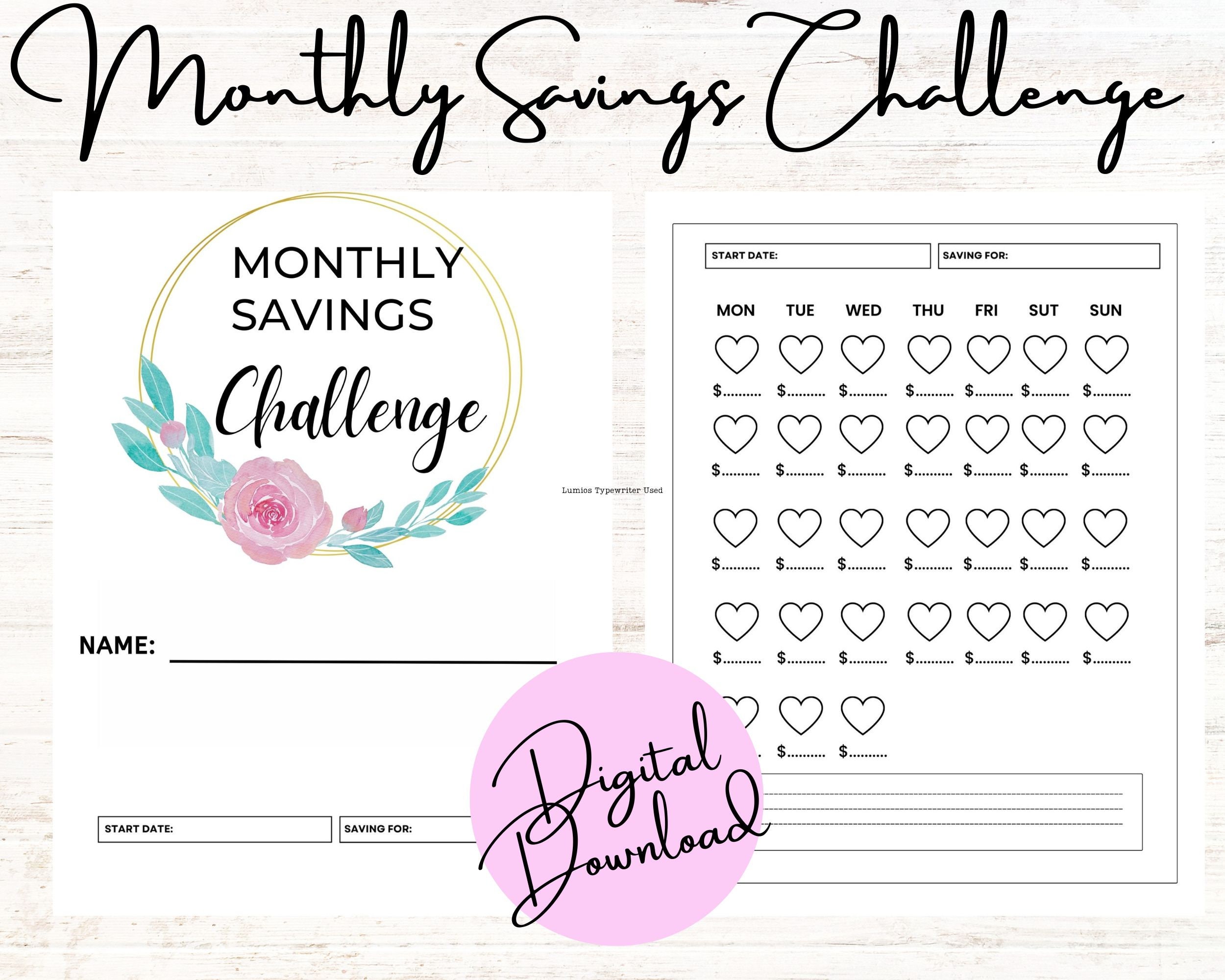 Monthly Savings Challenge, Printable, Digital Download - Etsy