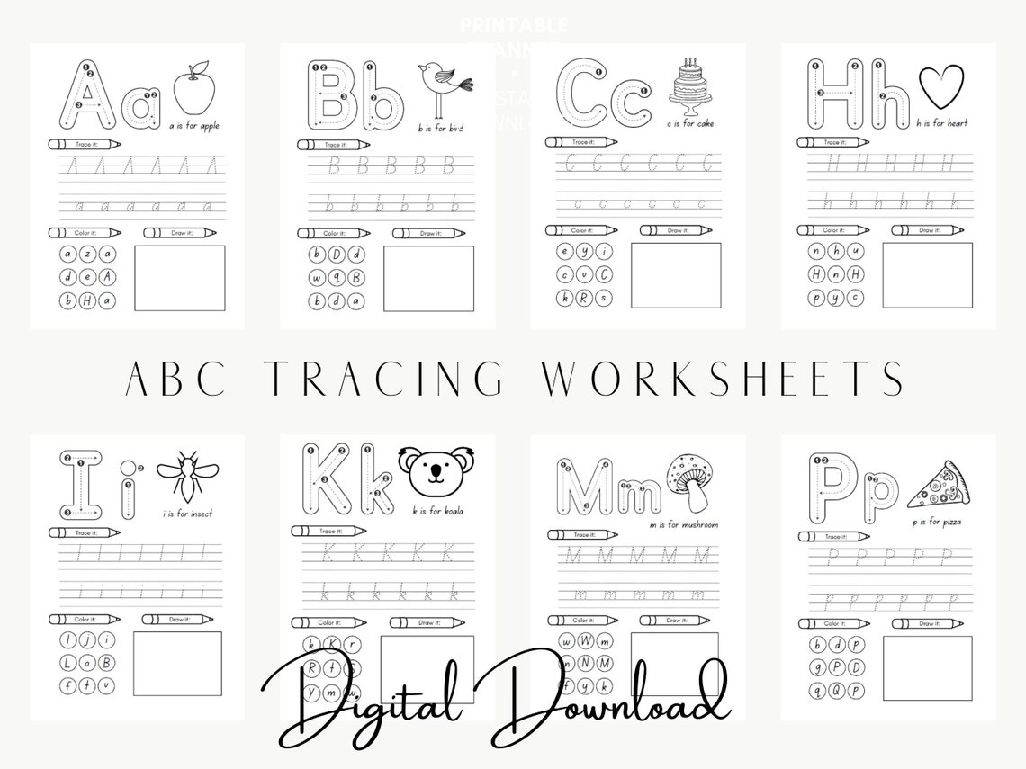 A-Z TRACE-COLOR-DRAW Worksheets-learn to Write-preschool Tracing ...